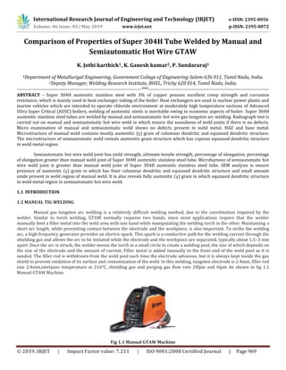 IRJET- Comparison of Properties of Super 304H Tube Welded by Manual and ...