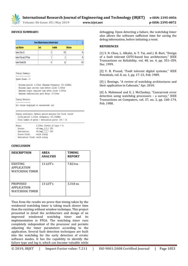 IRJET- FPGA Implementation of an Improved Watchdog Timer for Safety Critical Applications | PDF