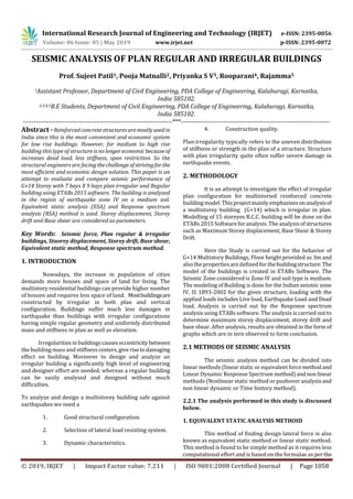 IRJET- Seismic Analysis of Plan Regular and Irregular Buildings | PDF