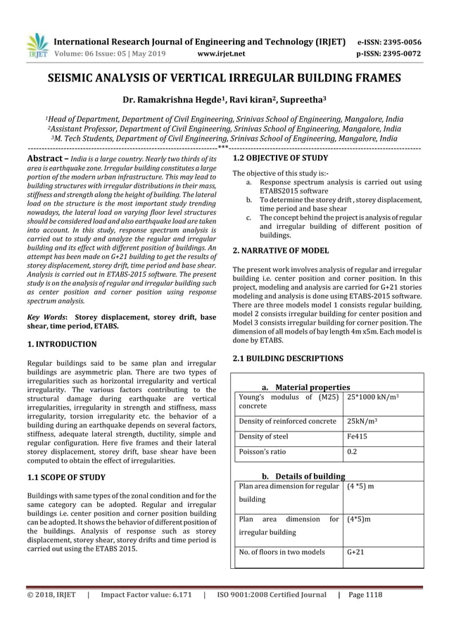 IRJET- Seismic Analysis of Vertical Irregular Building Frames | PDF