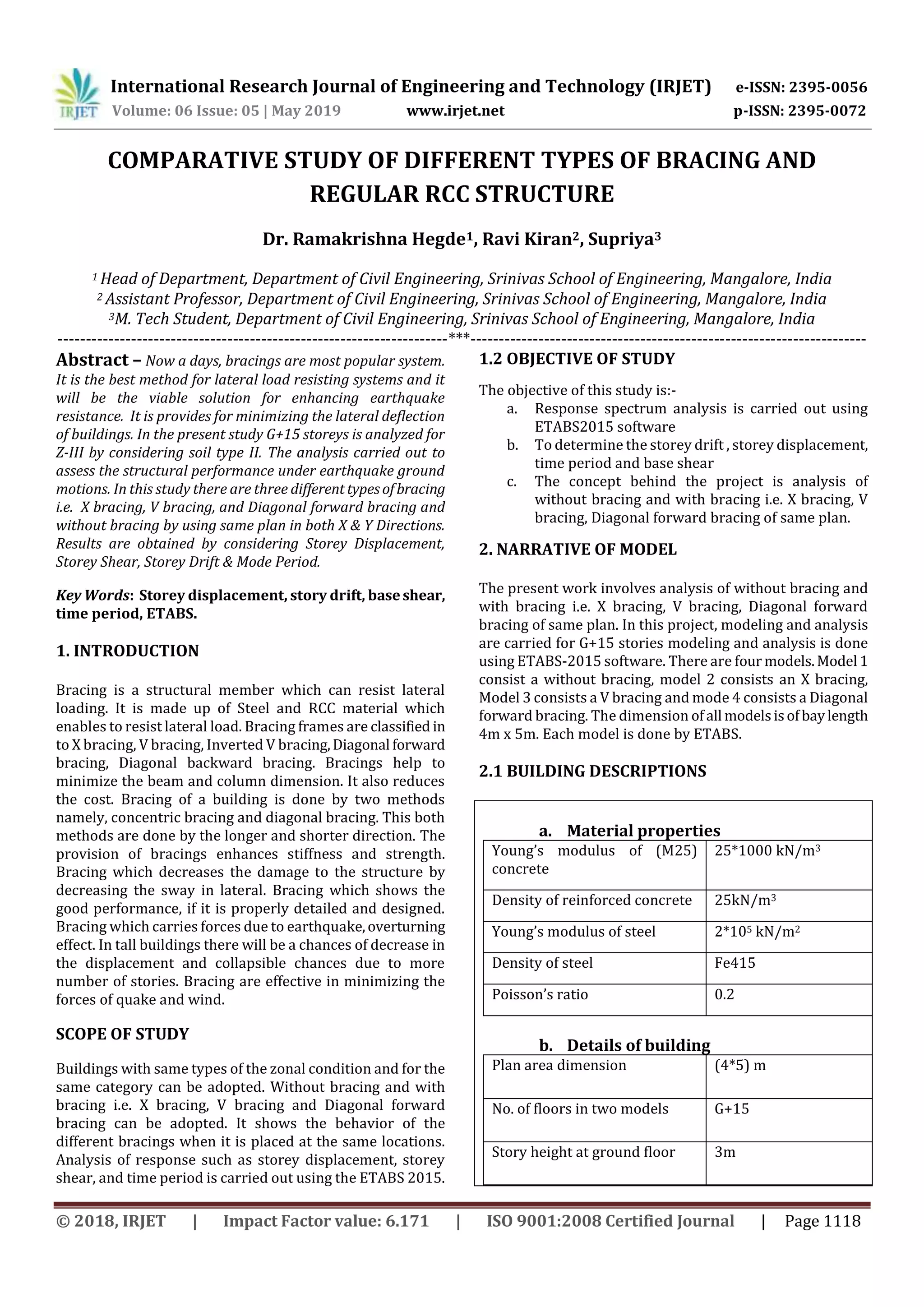 IRJET- Comparative Study of Different Types of Bracing and Regular RCC Structure | PDF