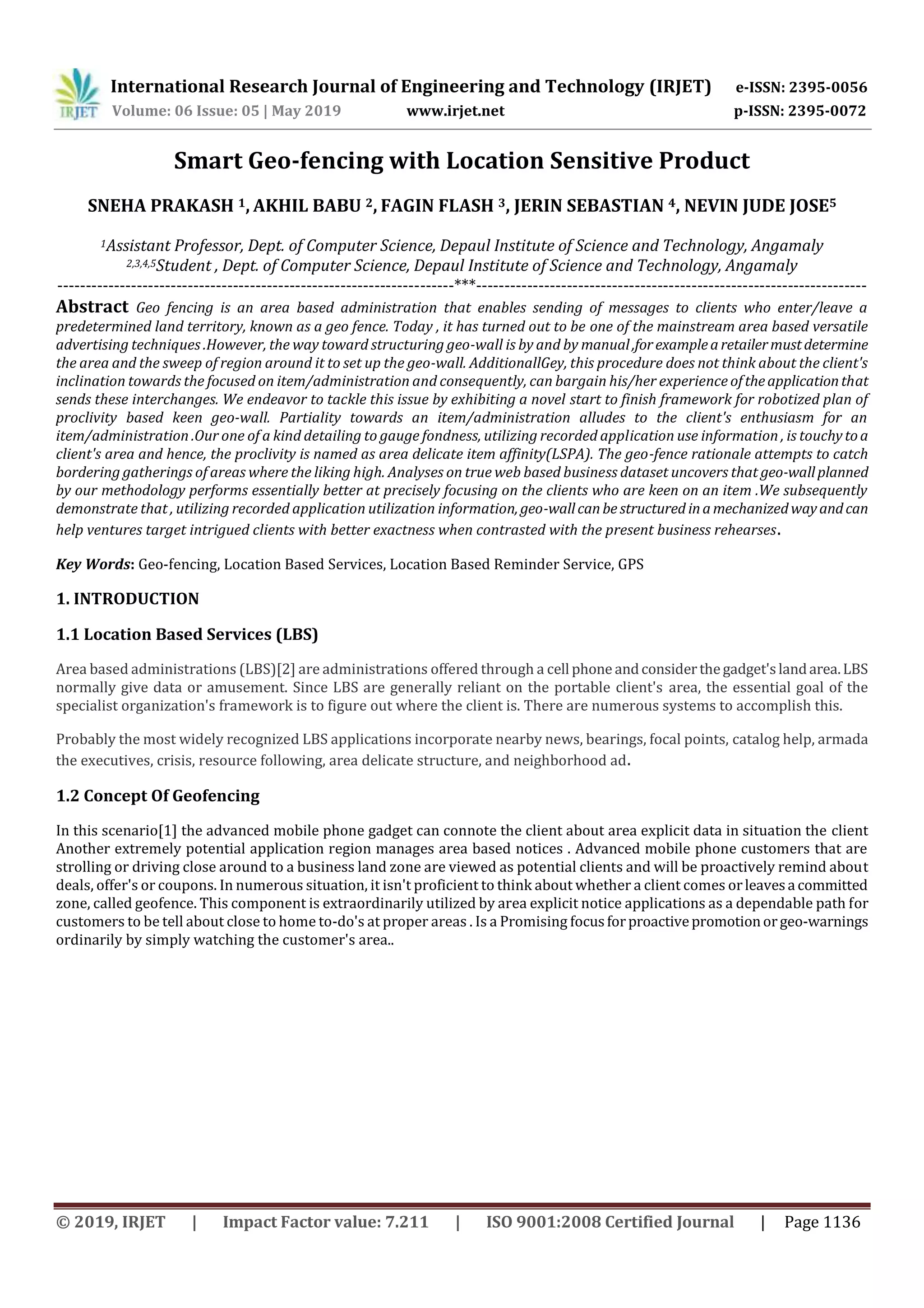 IRJET- Smart GEO-Fencing with Location Sensitive Product | PDF