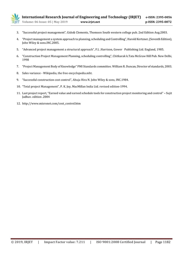 Irjet Controlling And Monitoring The Construction Projects By Using Earned Value Method Pdf