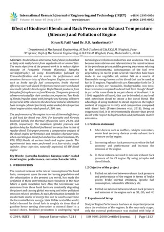 IRJET- Effect of Biodiesel Blends and Back Pressure on Exhaust Temperature (Silencer) and ...