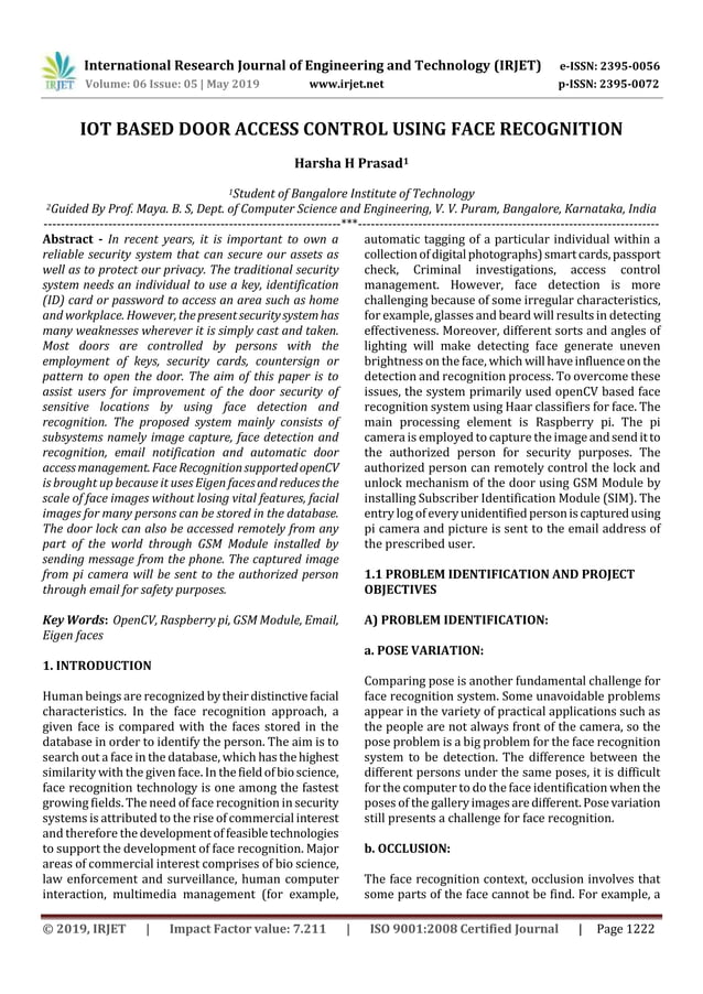 IRJET- IoT based Door Access Control using Face Recognition | PDF