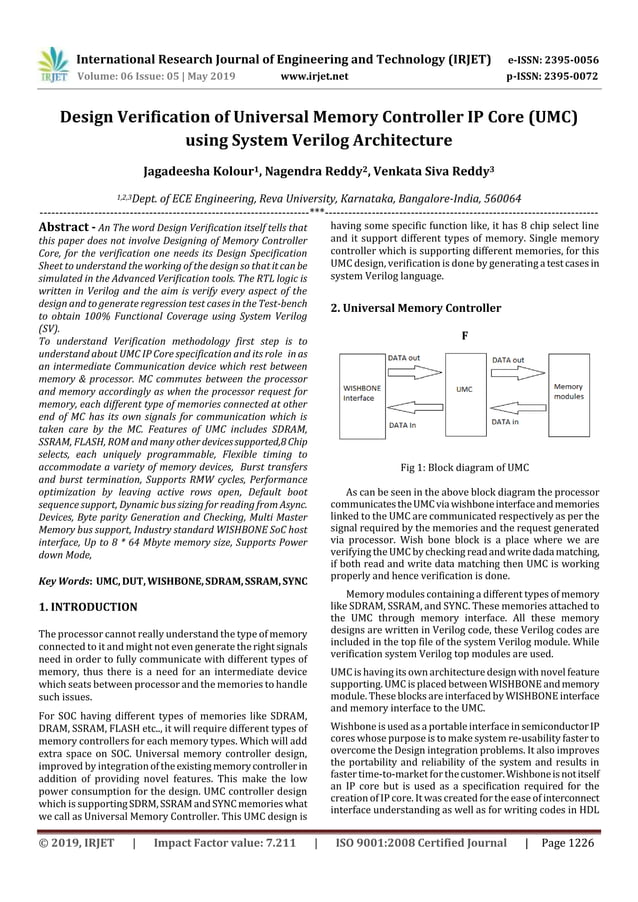 IRJET - Design Verification of Universal Memory Controller IP Core (UMC) using System Verilog ...