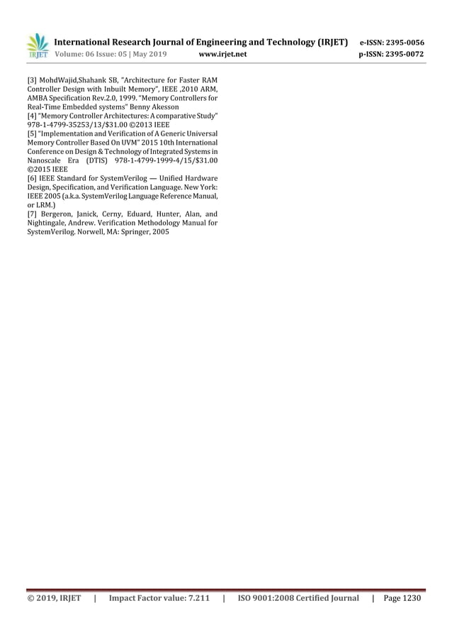 Irjet Design Verification Of Universal Memory Controller Ip Core Umc Using System Verilog