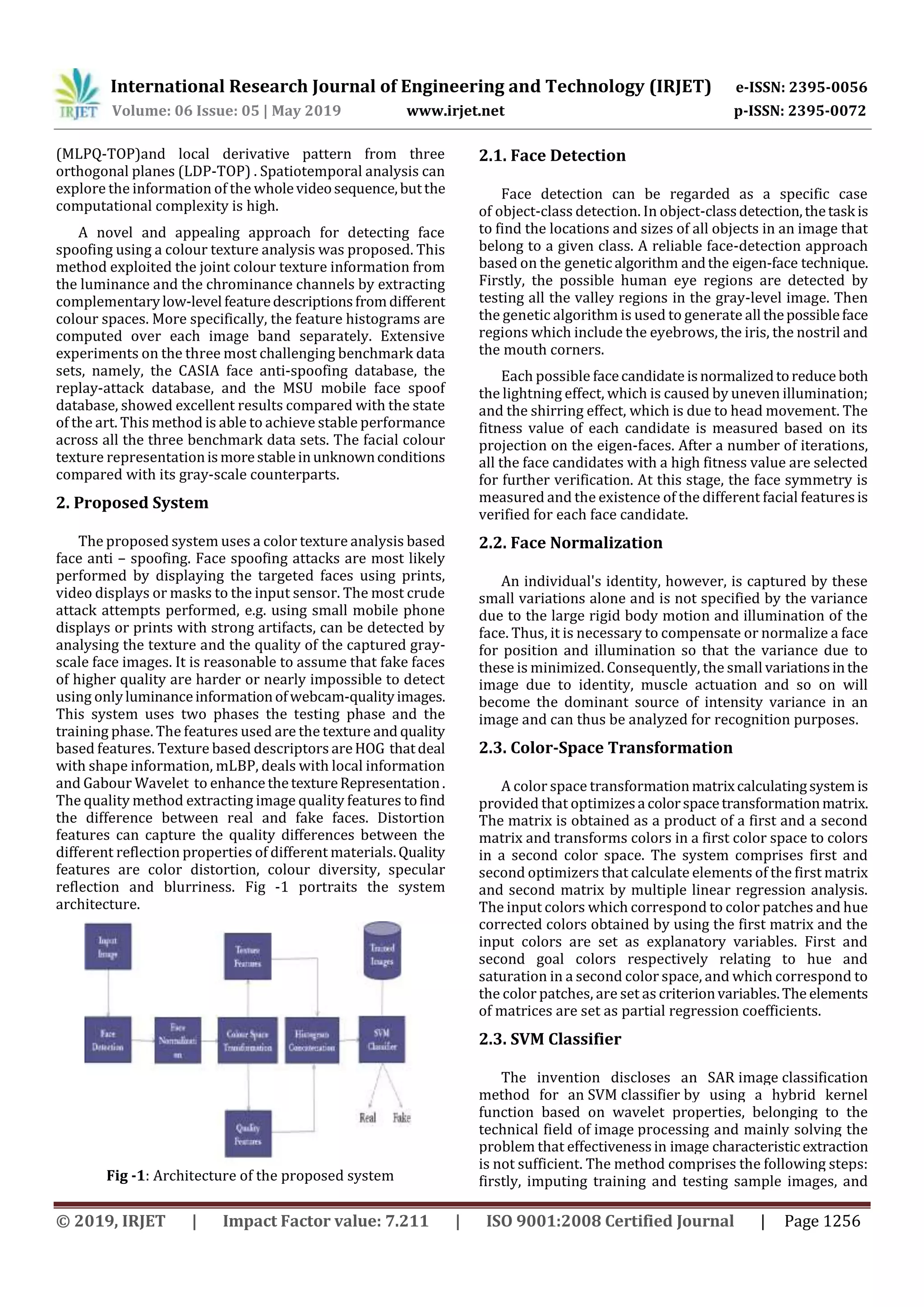 Irjet Face Spoofing Detection Based On Texture Analysis And Color Space Conversion Pdf