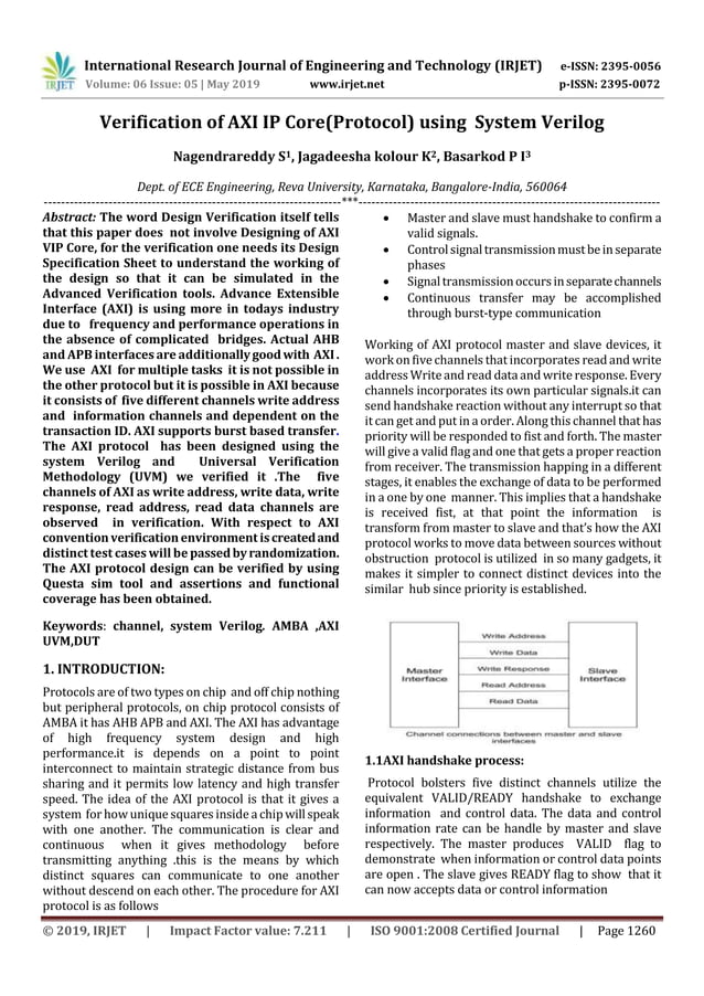 IRJET- Verification of AXI IP Core(Protocol) using System Verilog | PDF