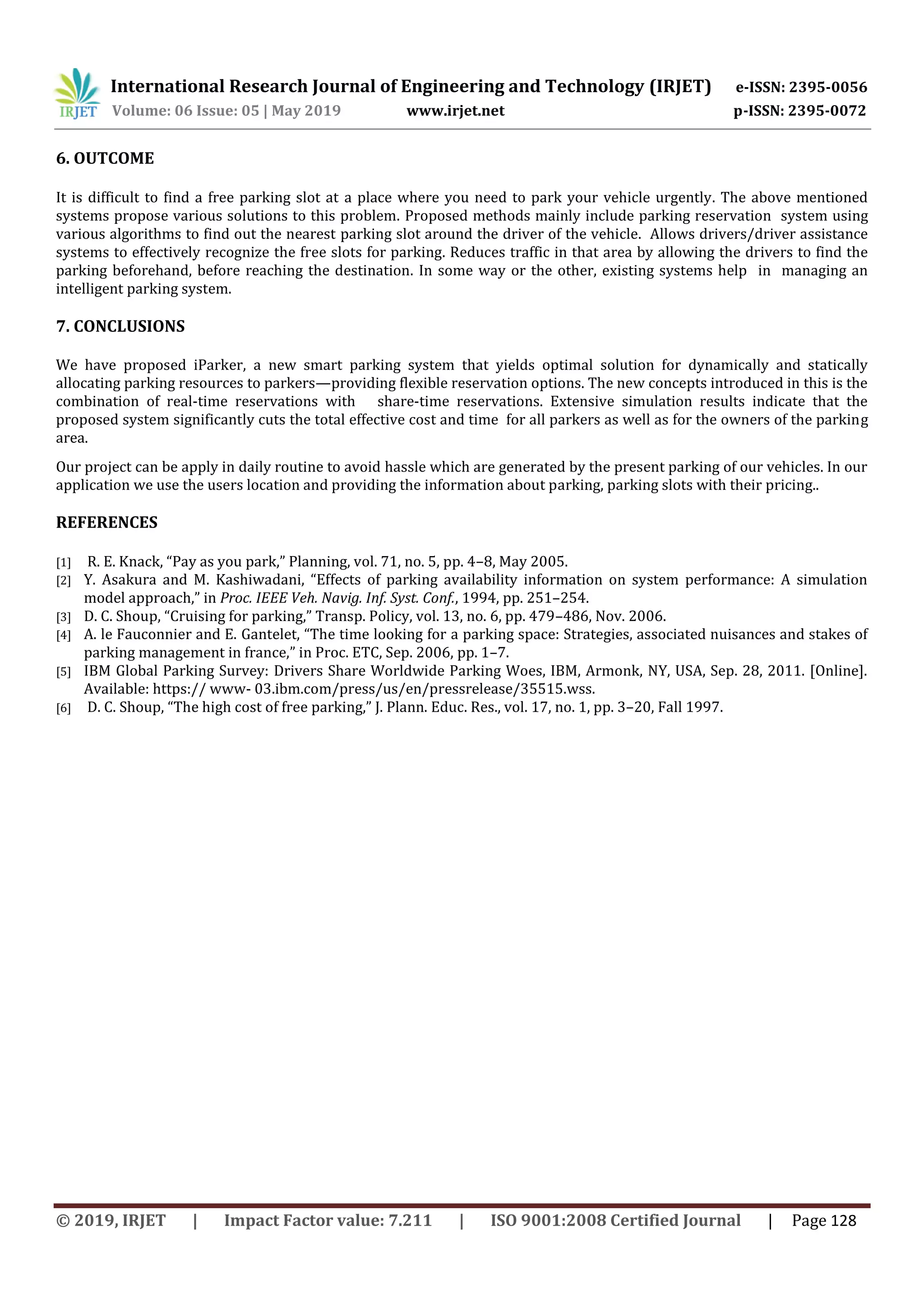 IRJET- I-Parker-A New Smart Car Parking System | PDF