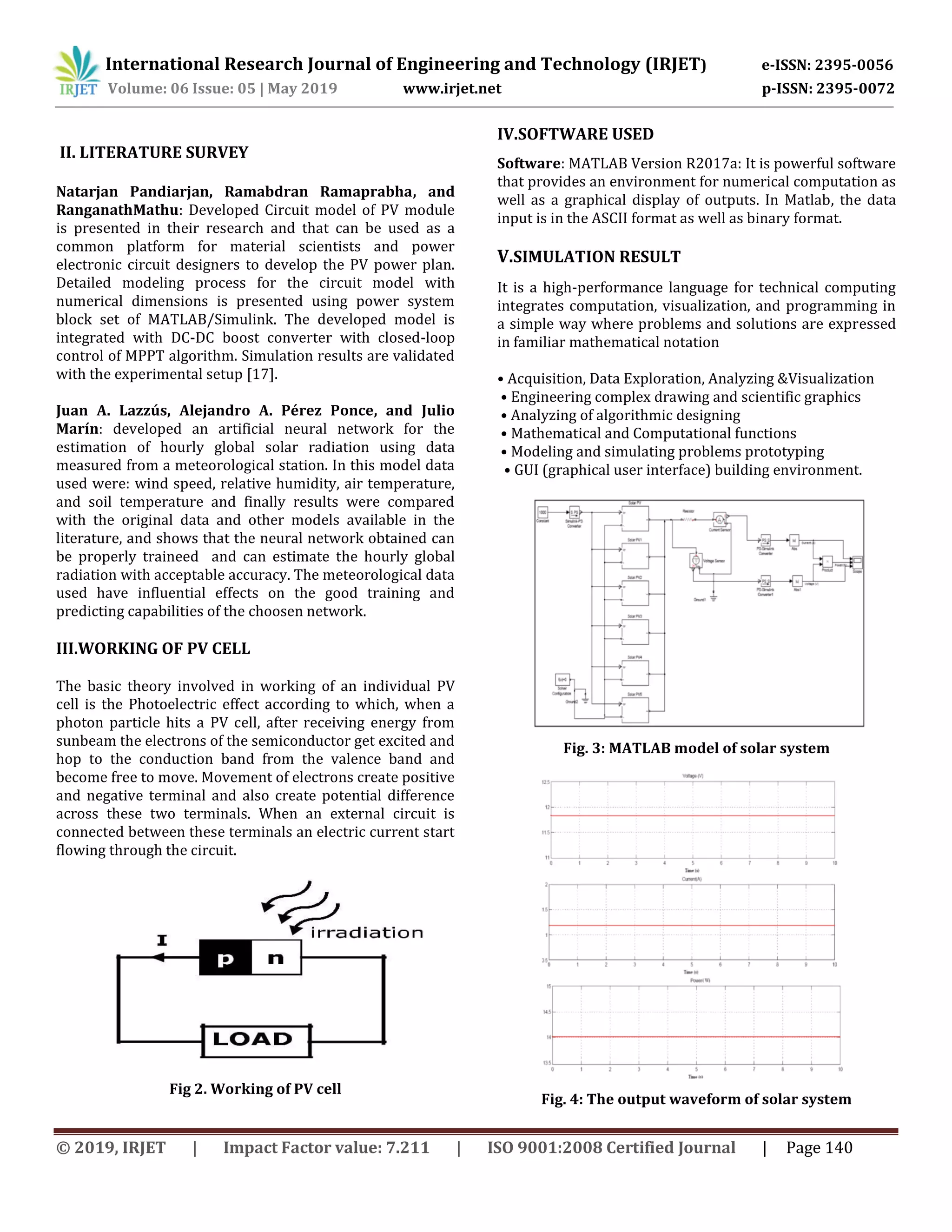 IRJET- Review Paper on Residential Grid Connected Photovoltaic System using Matlab System | PDF