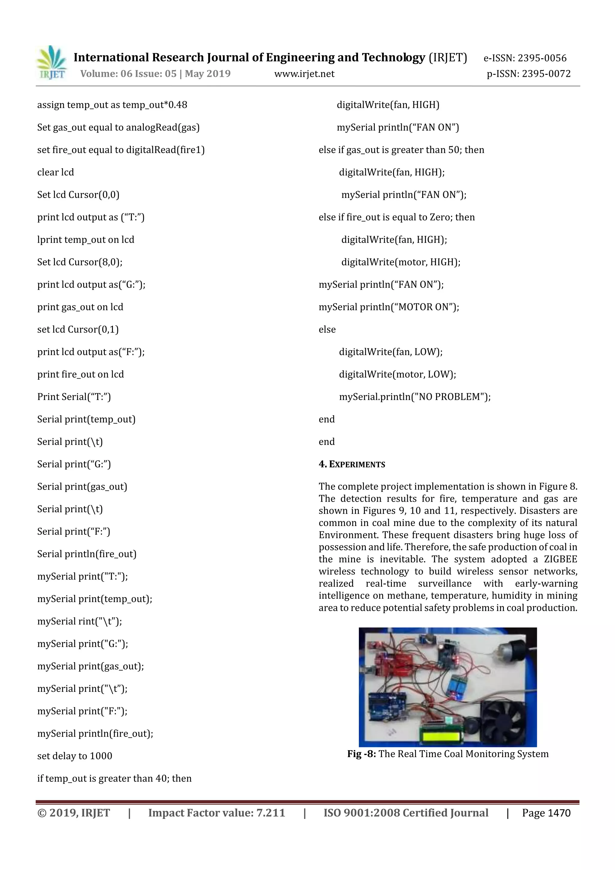 IRJET- Implementation of Wireless Sensor in Coal Mine Safety System ...