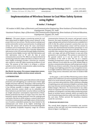 IRJET- Implementation of Wireless Sensor in Coal Mine Safety System ...