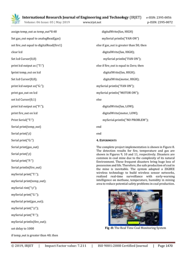 IRJET- Implementation of Wireless Sensor in Coal Mine Safety System ...