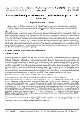 IRJET- Review on Effect of Process Parameter on Mechanical Properties ...