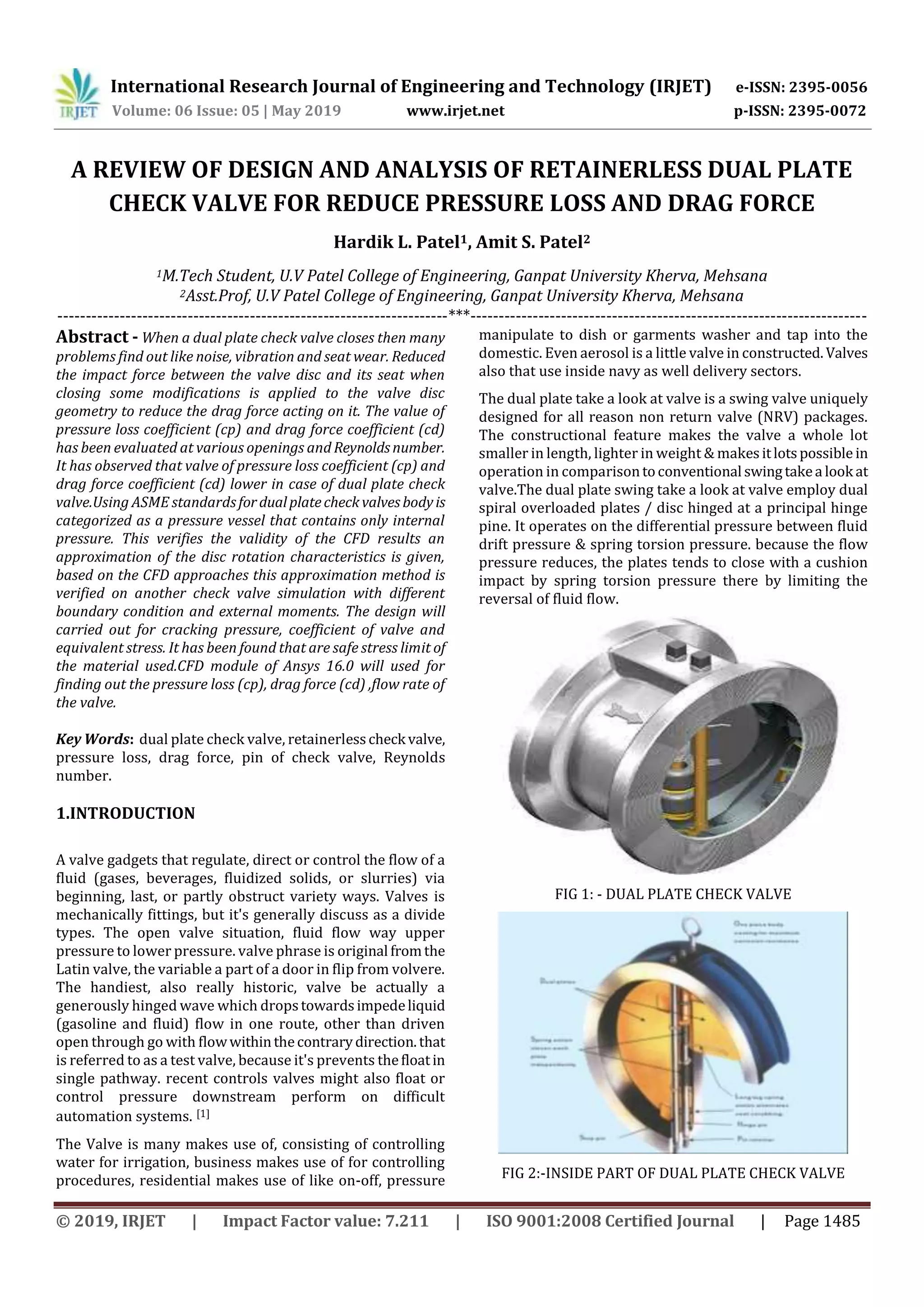 IRJET- A Review of Design and Analysis of Retainerless Dual Plate Check Valve for Reduce ...