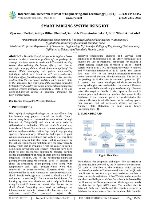IRJET- Smart Parking System using IoT | PDF