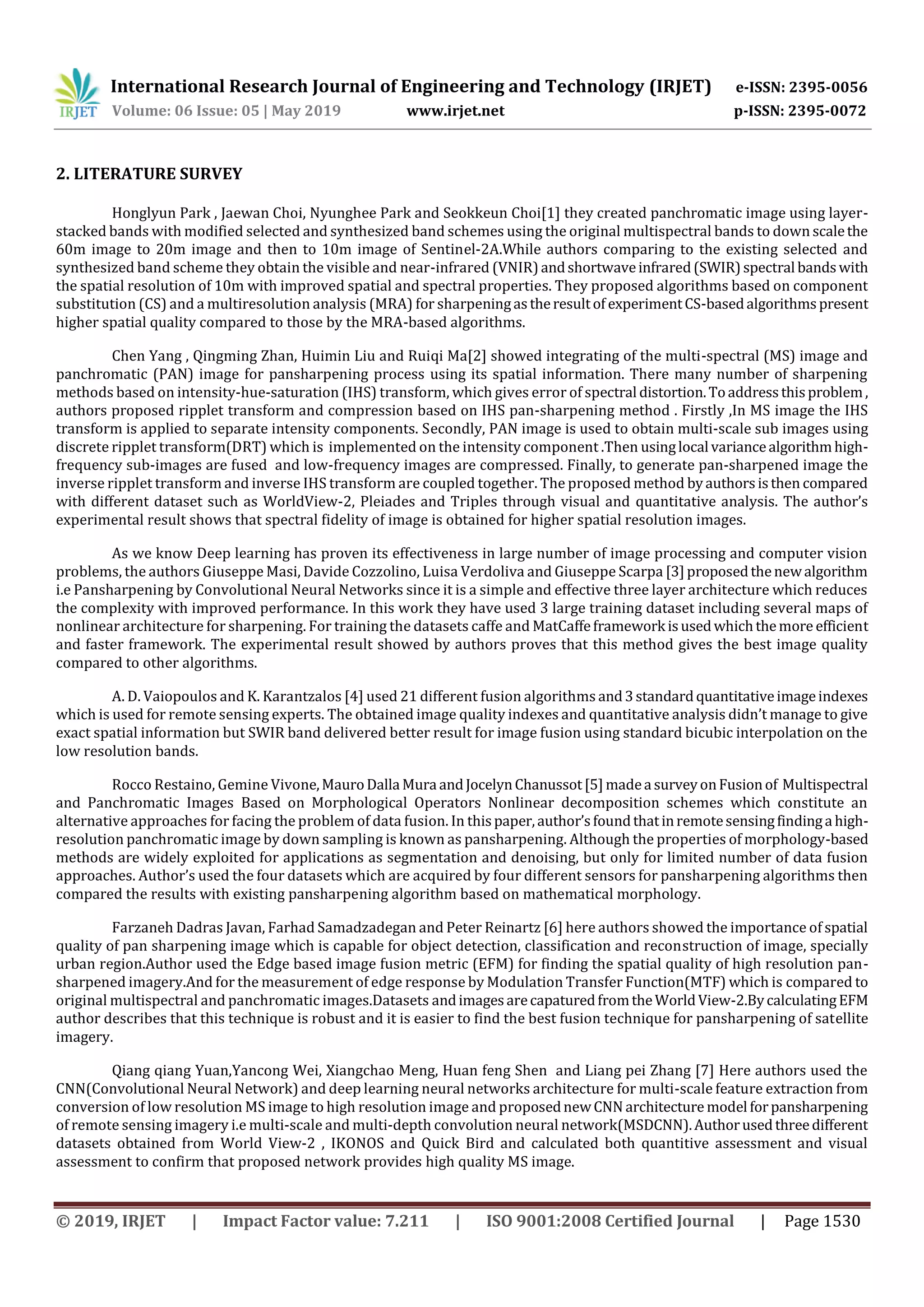 IRJET- Fusion of VNIR and SWIR Bands of Sentinel-2A Imagery | PDF