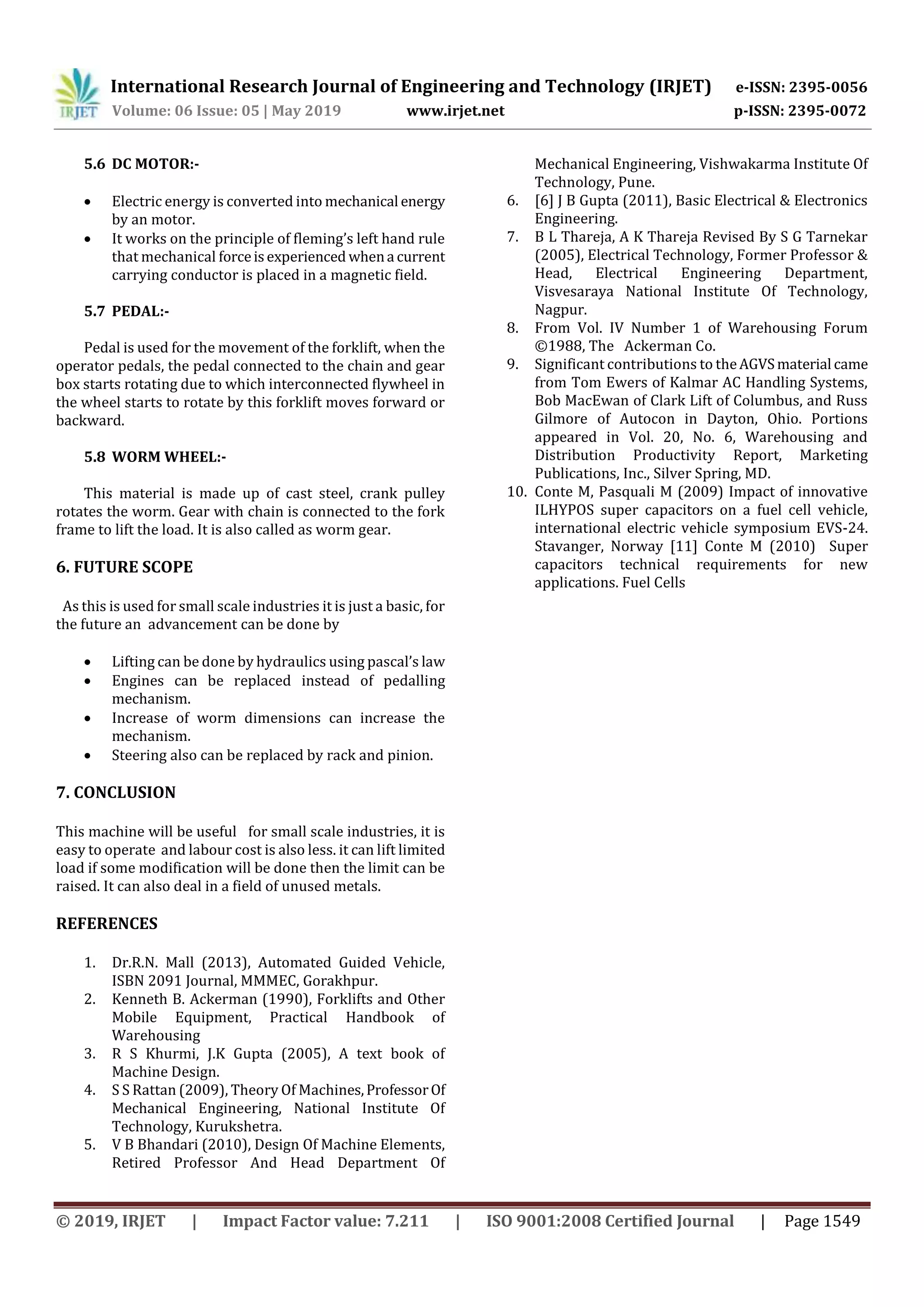IRJET- Pedal and Rope Operated Forklift | PDF