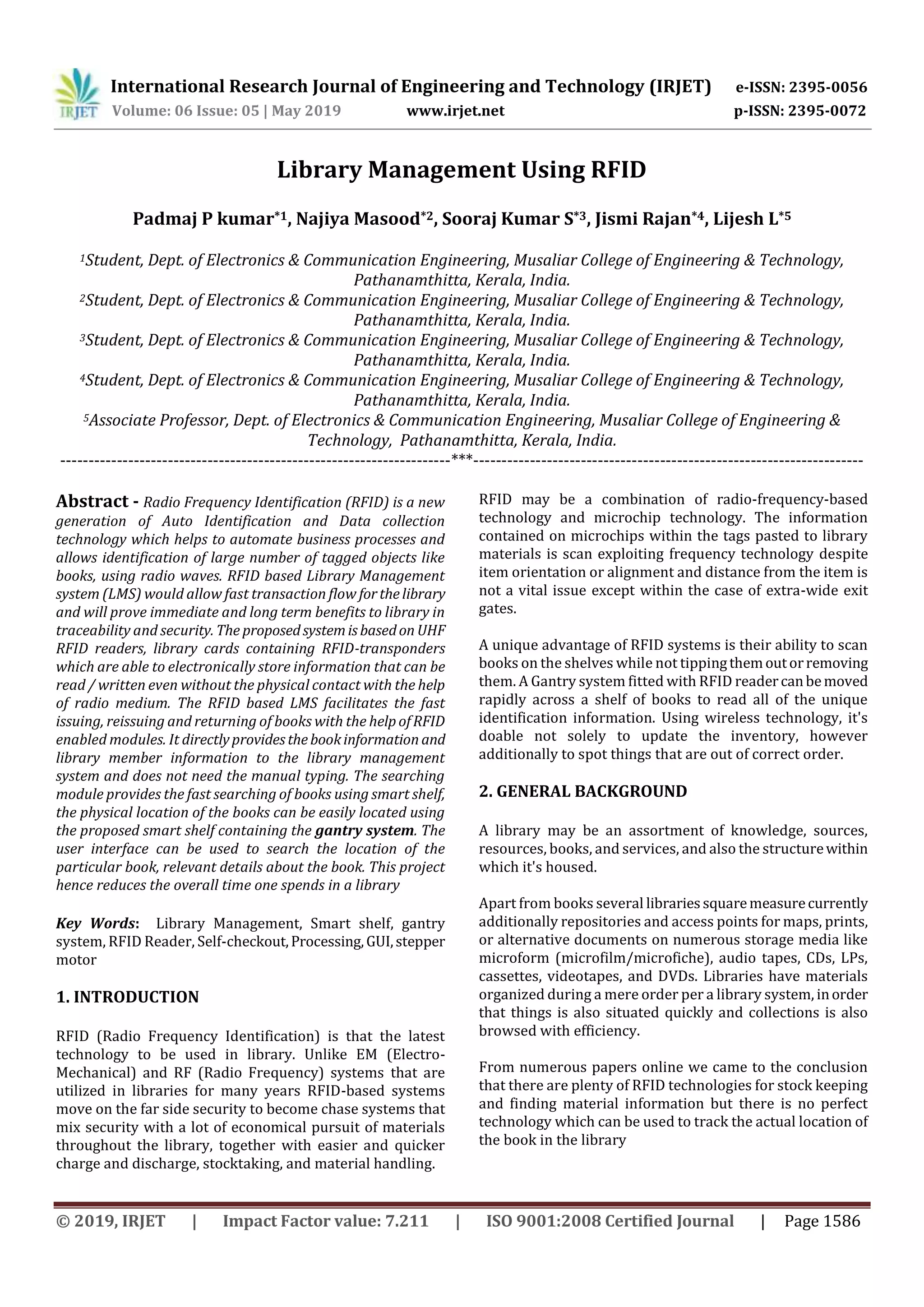 IRJET- Library Management using RFID | PDF