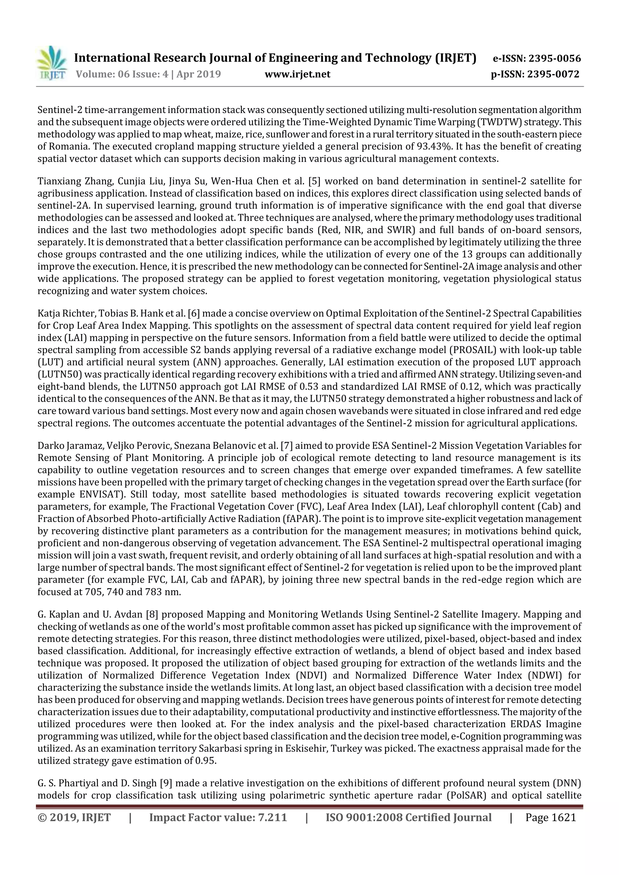 IRJET- Optimum Band Selection in Sentinel-2A Satellite for Crop Classification using Machine ...