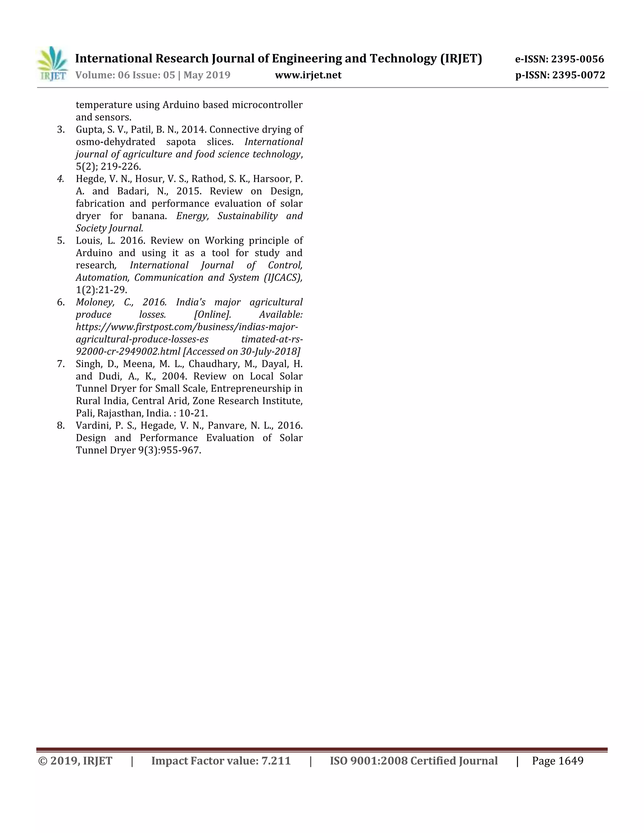 IRJET- Automation of Solar Tunnel Dryer using Arduino for Sapota | PDF