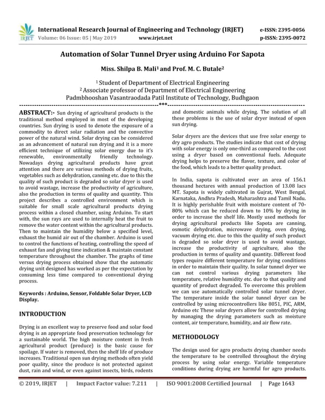 IRJET- Automation of Solar Tunnel Dryer using Arduino for Sapota | PDF