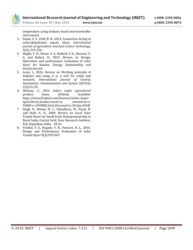 IRJET- Automation of Solar Tunnel Dryer using Arduino for Sapota | PDF
