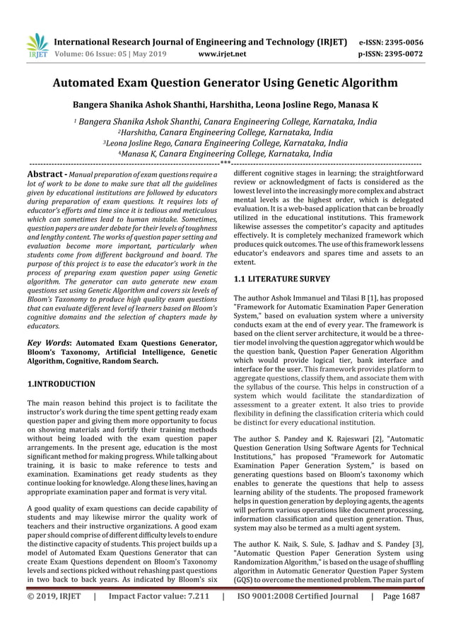 IRJET- Automated Exam Question Generator using Genetic Algorithm | PDF
