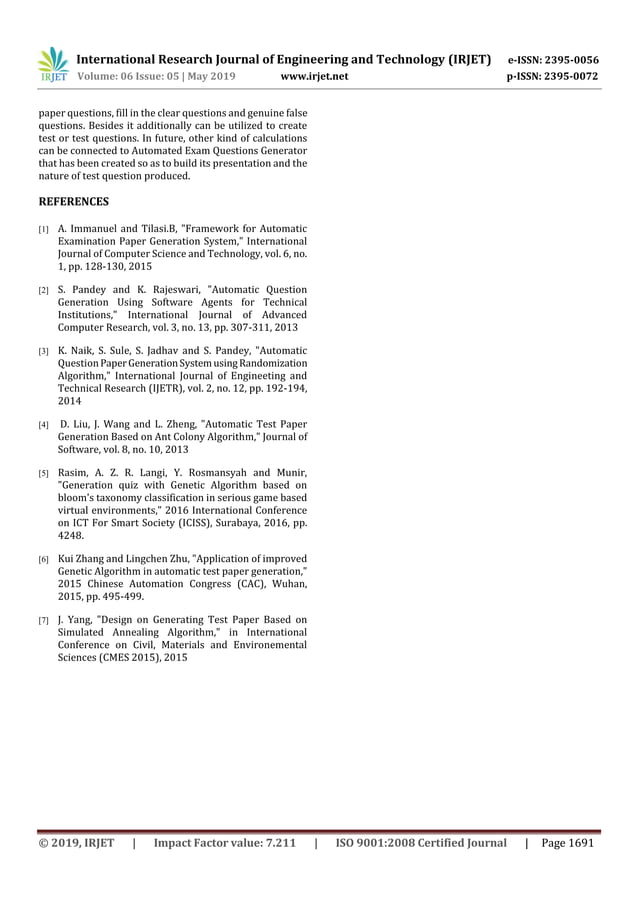 IRJET- Automated Exam Question Generator using Genetic Algorithm | PDF