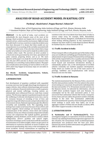 IRJET- Analysis of Road Accident Model in Kaithal City | PDF
