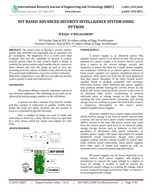 IRJET- IoT based Advanced Security Intelligence System using Python | PDF