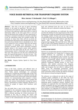 IRJET- Voice based Retrieval for Transport Enquiry System | PDF