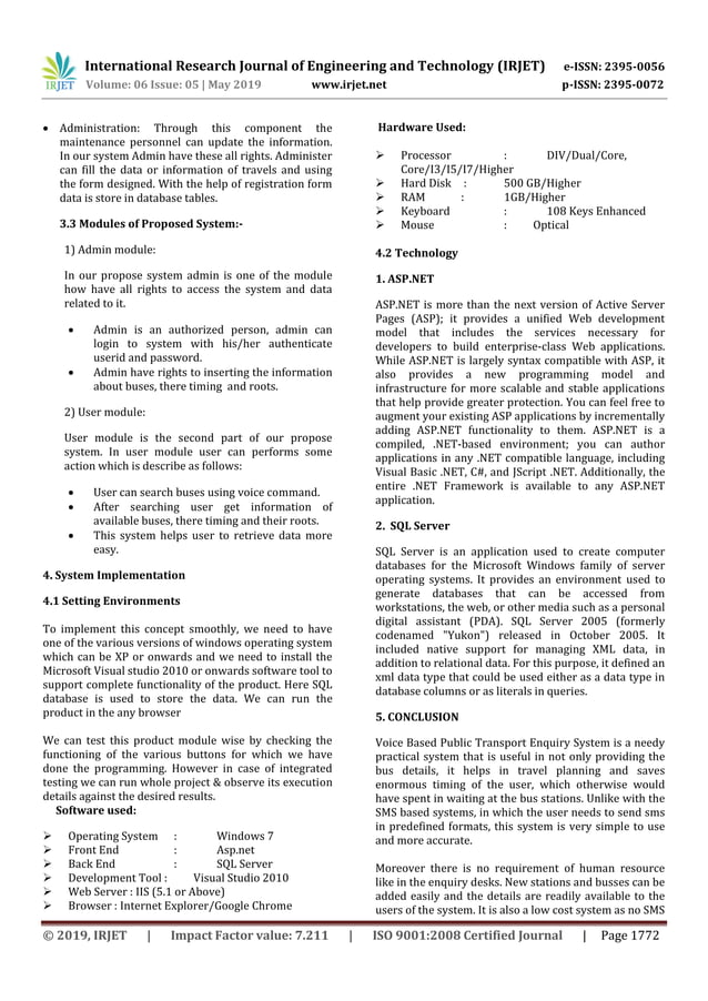 IRJET- Voice based Retrieval for Transport Enquiry System | PDF | Databases | Computer Software ...