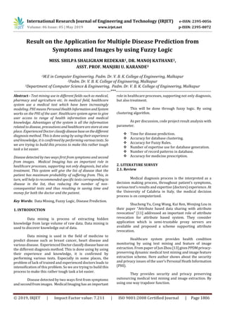 IRJET- Result on the Application for Multiple Disease Prediction from Symptoms and Images by ...