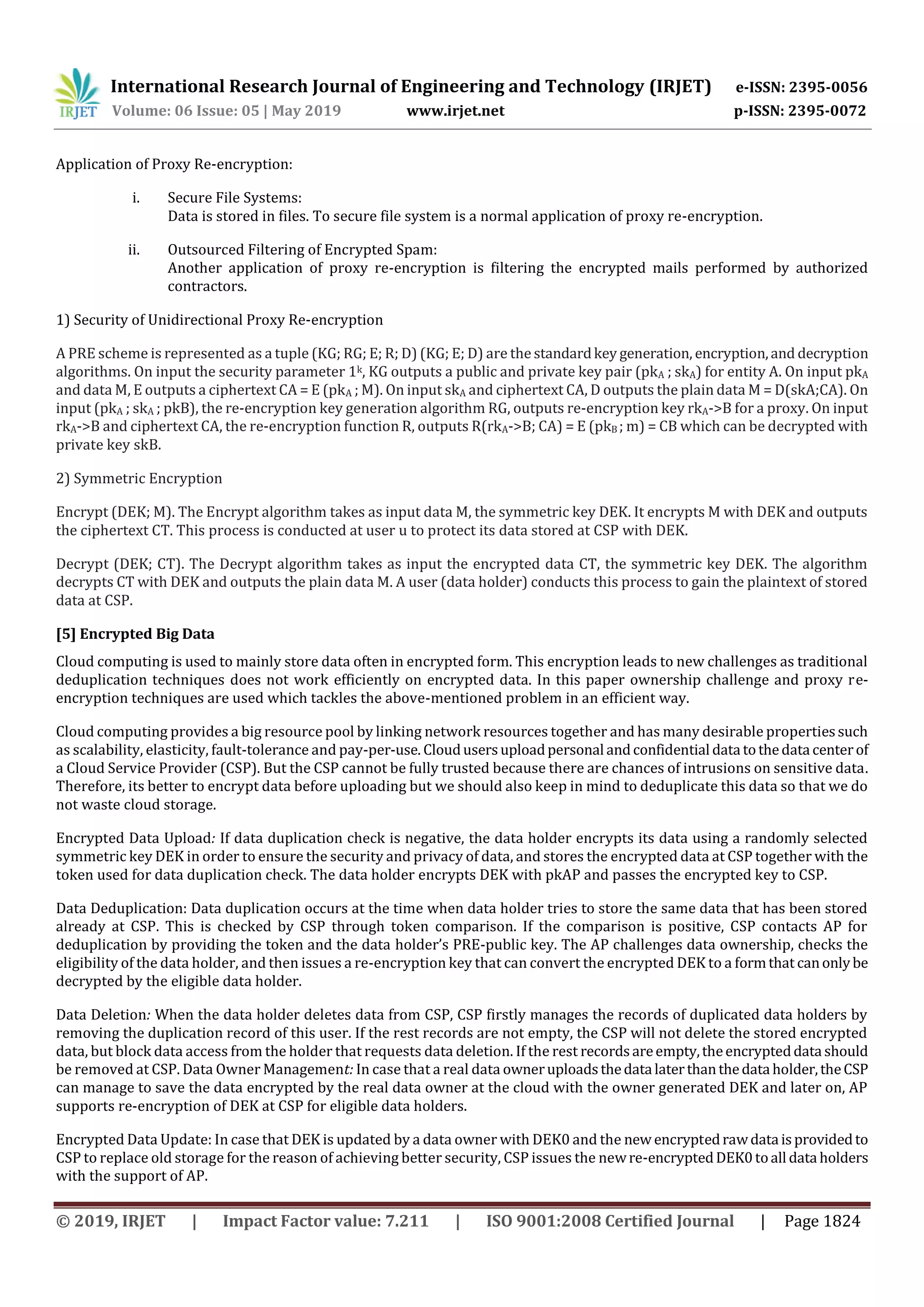 IRJET- Deduplication of Encrypted Bigdata on Cloud | PDF