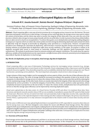 IRJET- Deduplication of Encrypted Bigdata on Cloud | PDF