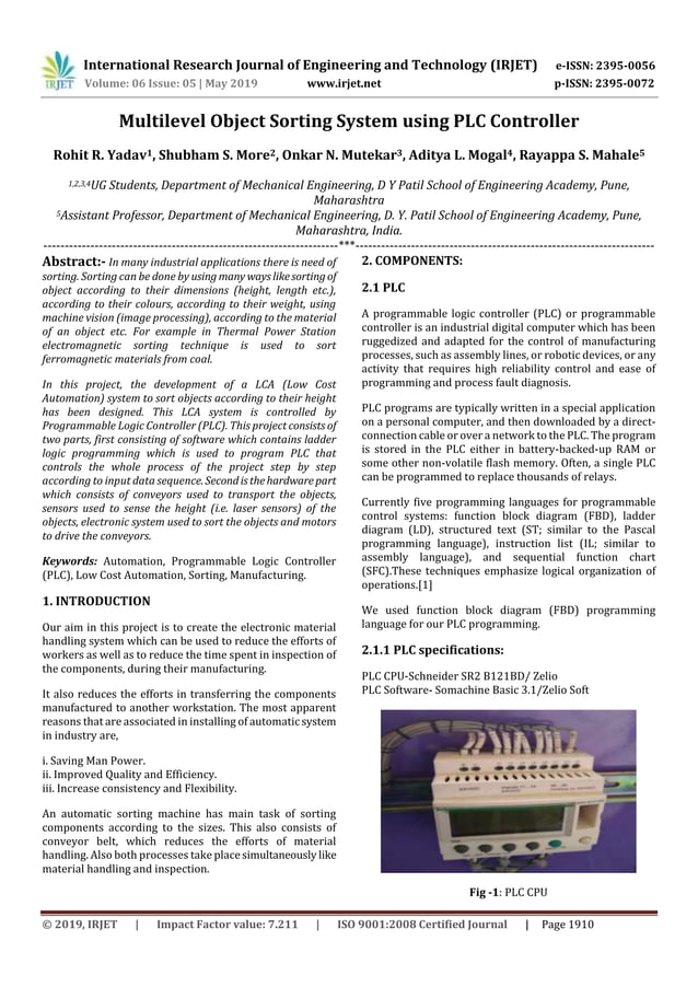IRJET- Multilevel Object Sorting System using PLC Controller | PDF | Programming Languages ...