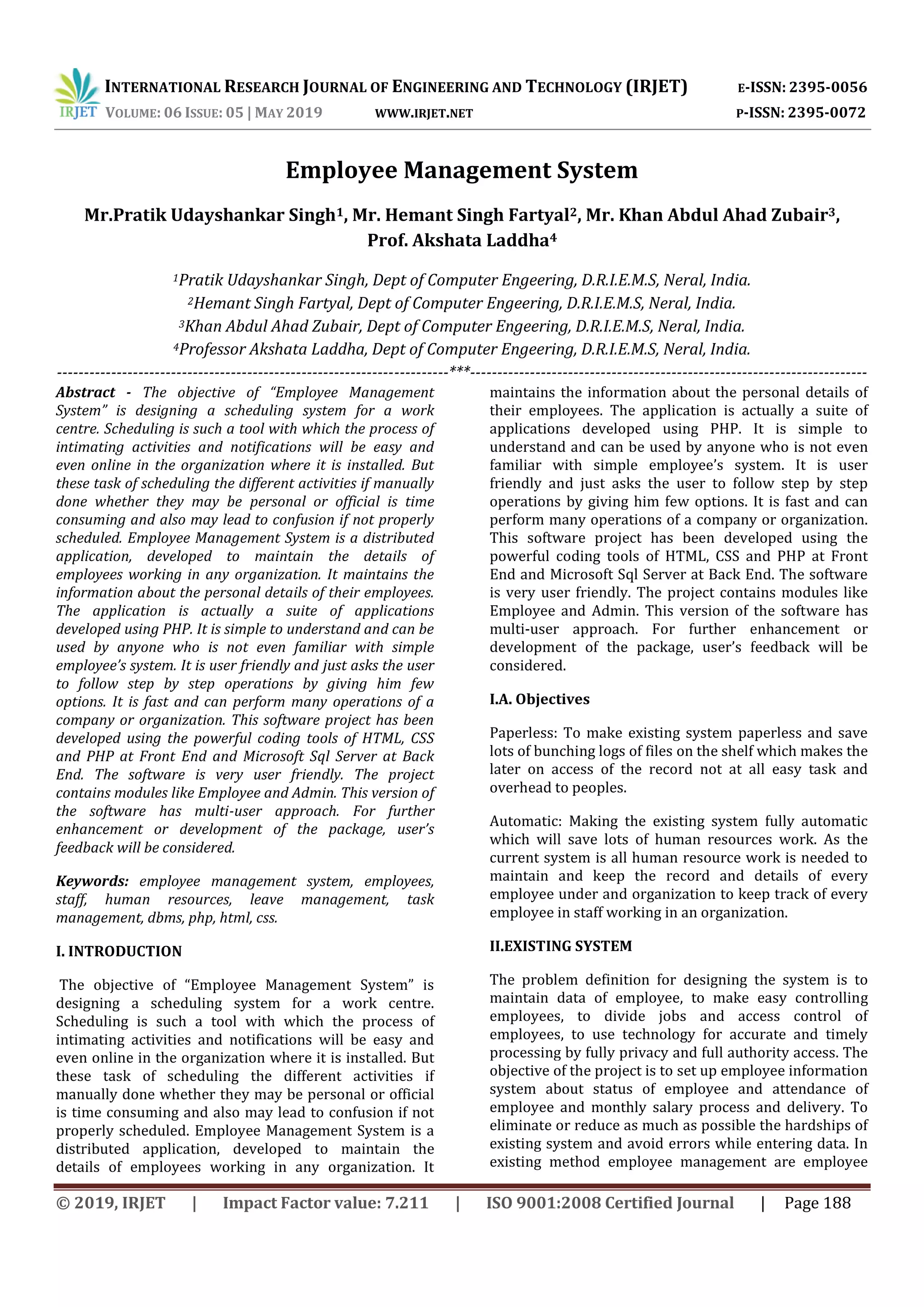 IRJET- Employee Management System | PDF