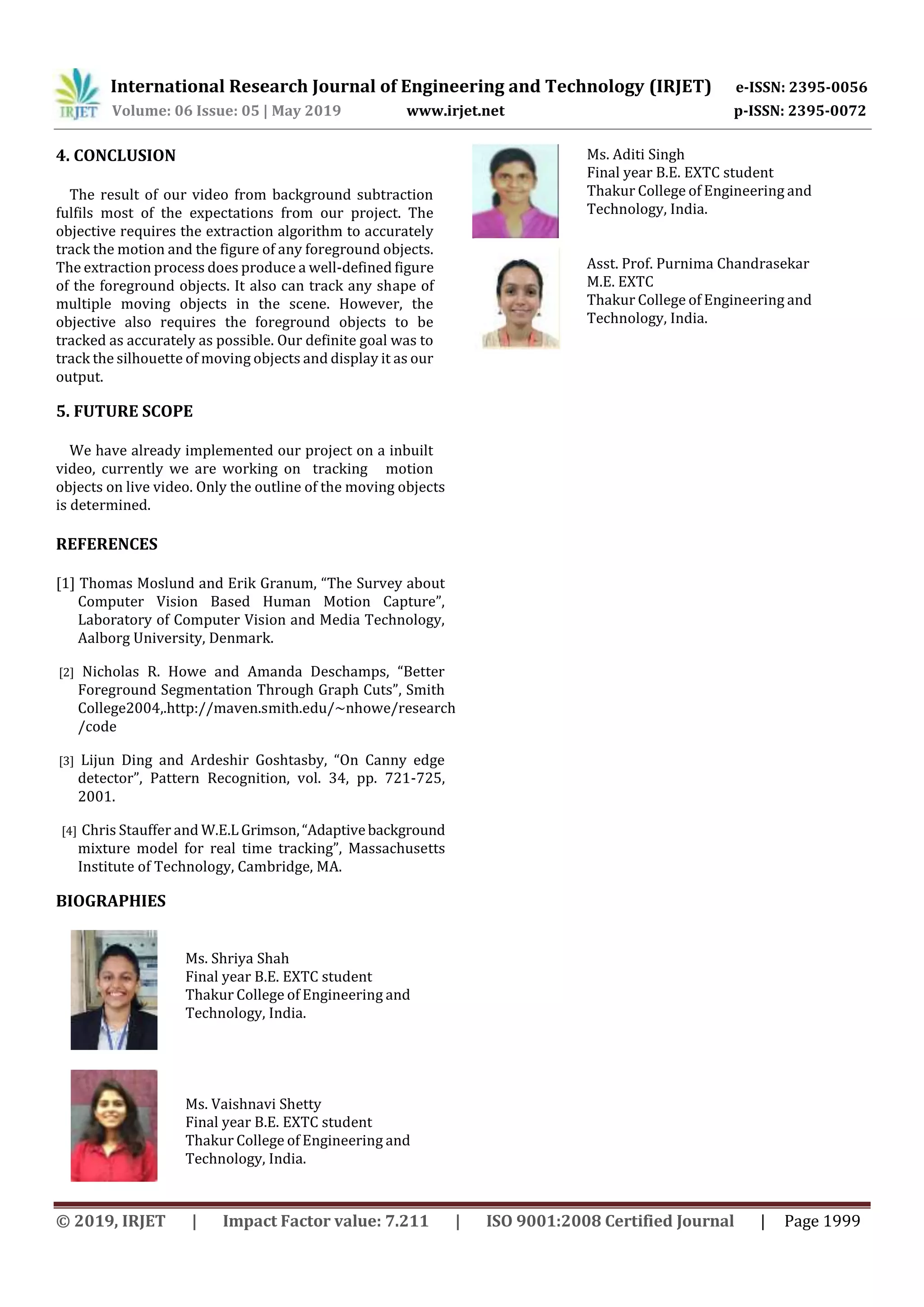 Irjet Moving Object Detection With Shadow Compression Using Foreground Segmentation Pdf