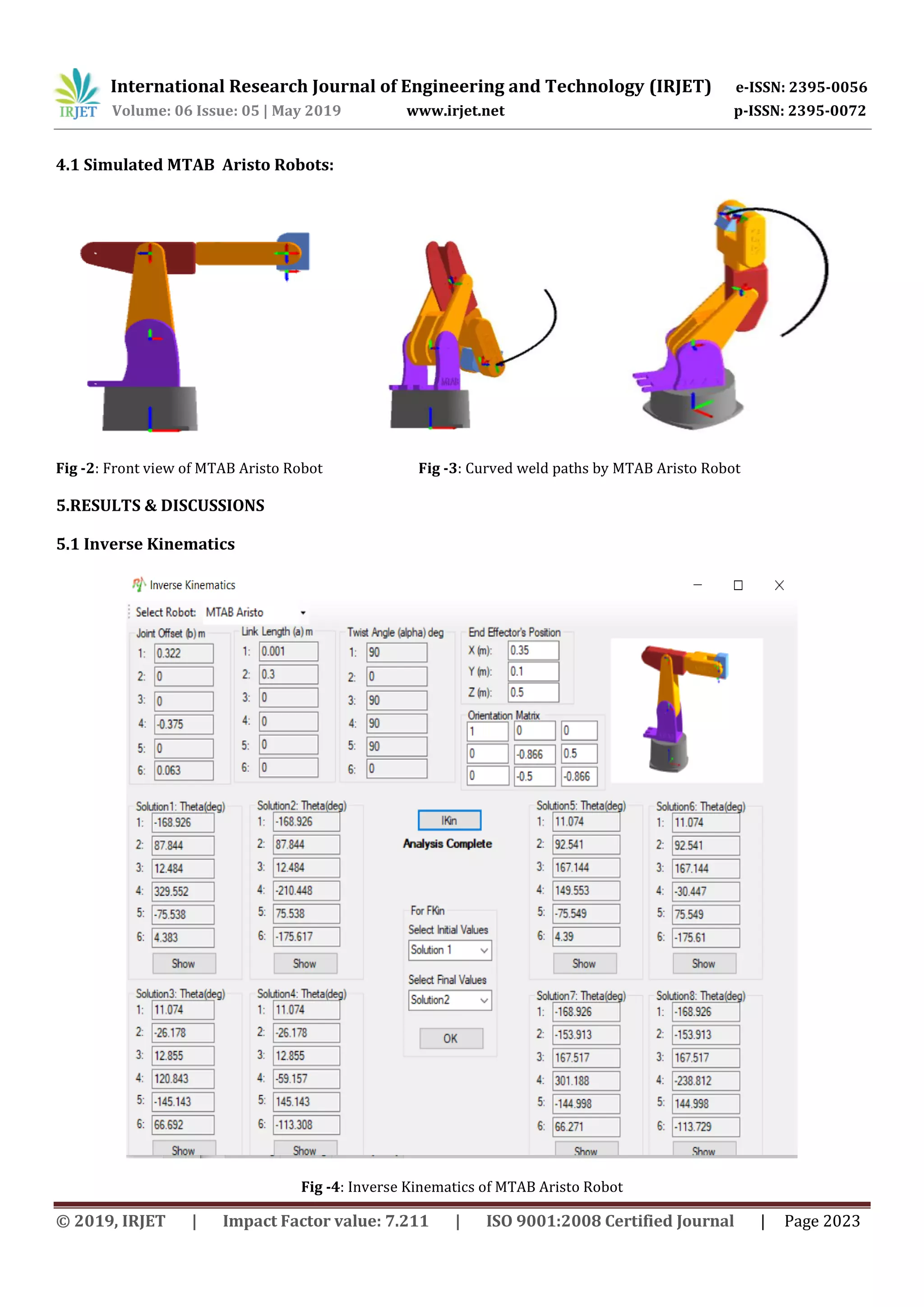 IRJET- Simulation and Kinematic Analysis of MTAB ARISTO Robot | PDF