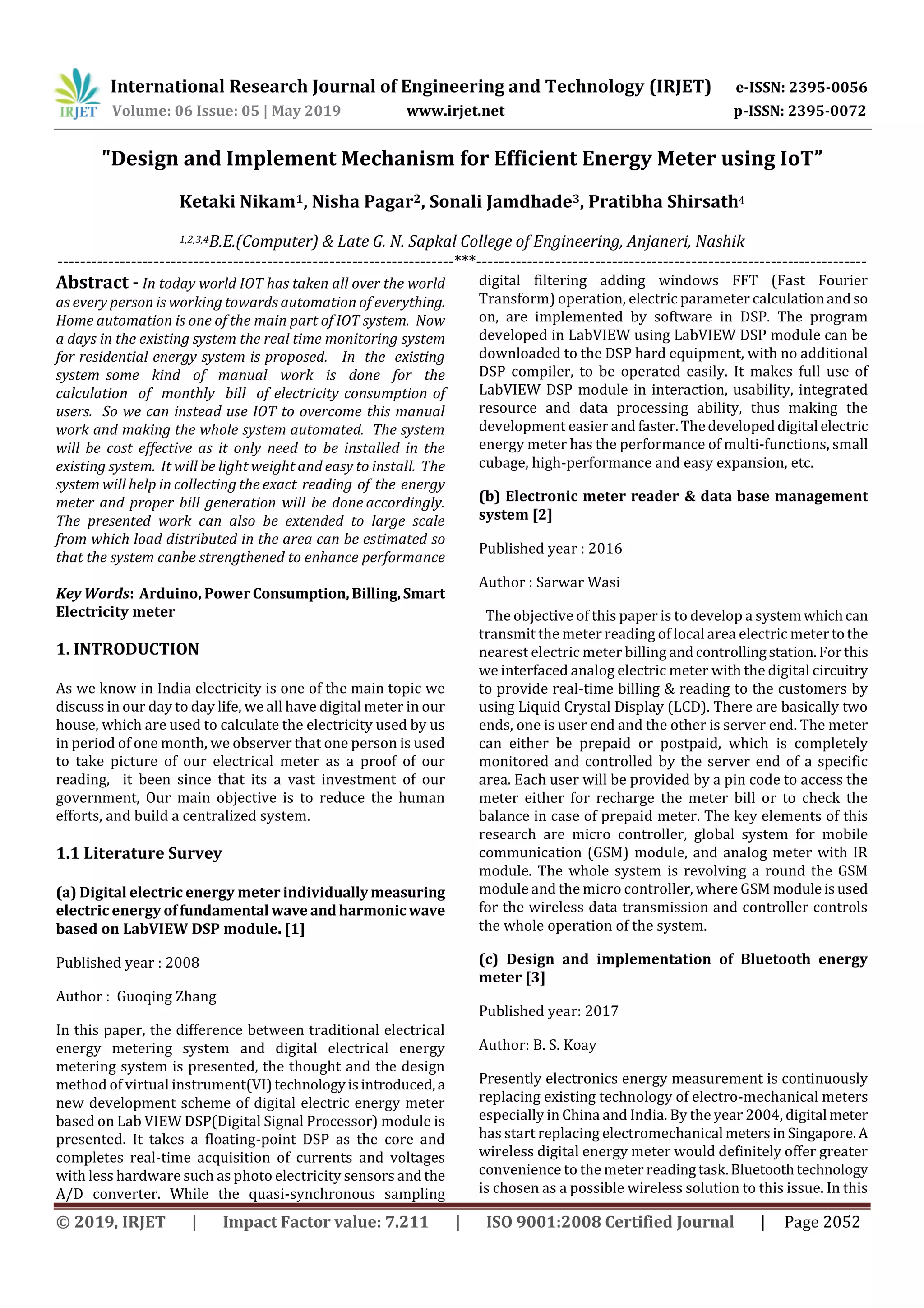 IRJET- Design and Implement Mechanism for Efficient Energy Meter using ... IRJET- Design and Implement Mechanism for Efficient Energy Meter using ...