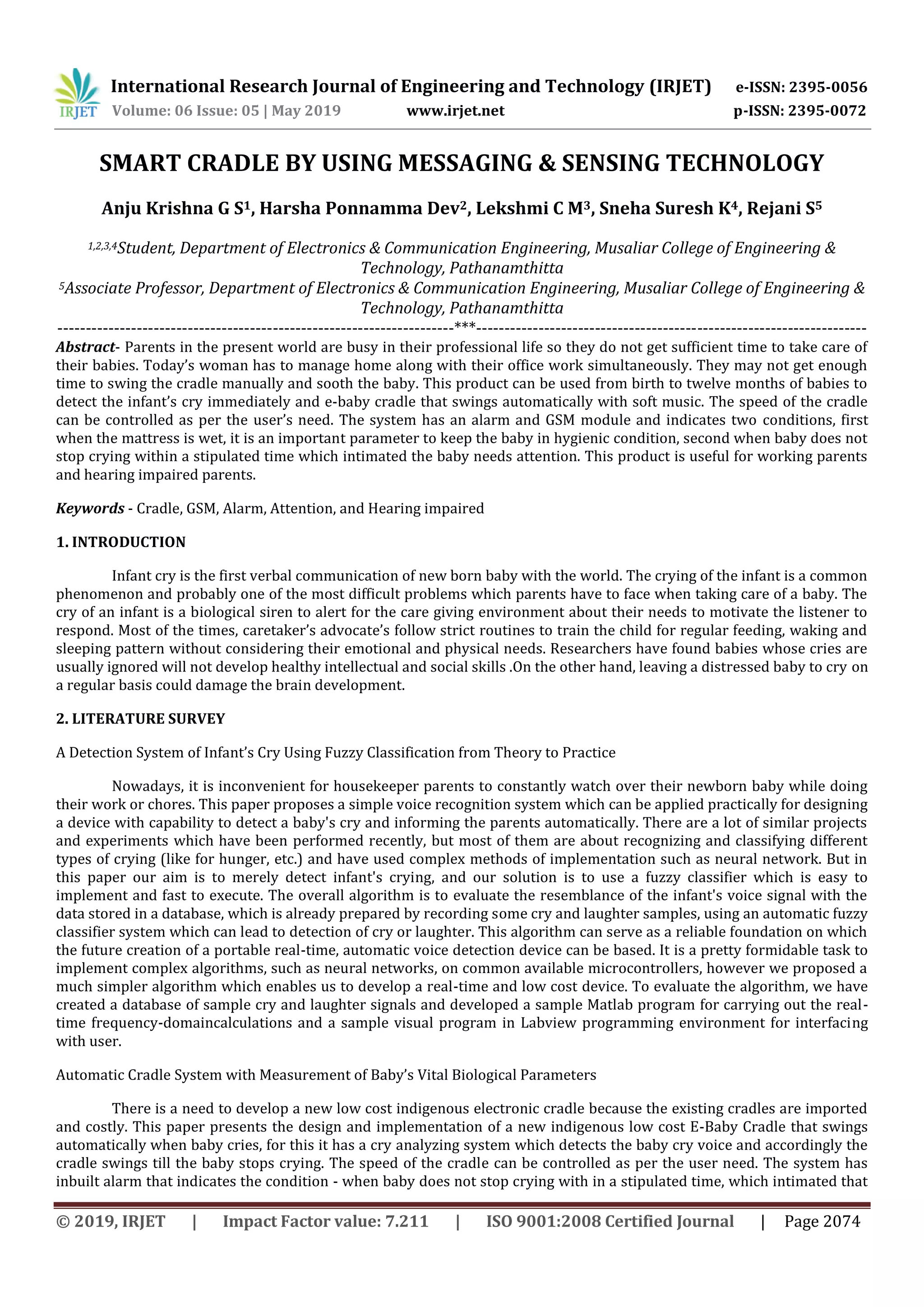 IRJET- Smart Cradle by using Messaging & Sensing Technology | PDF