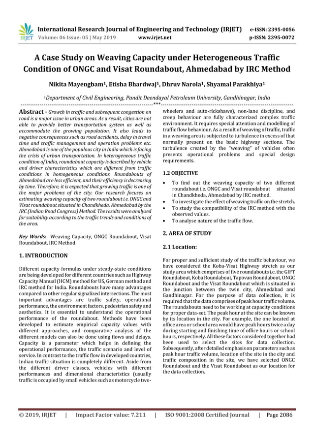 IRJET- A Case Study on Weaving Capacity Under Heterogeneous Traffic Condition of ONGC and Visat ...
