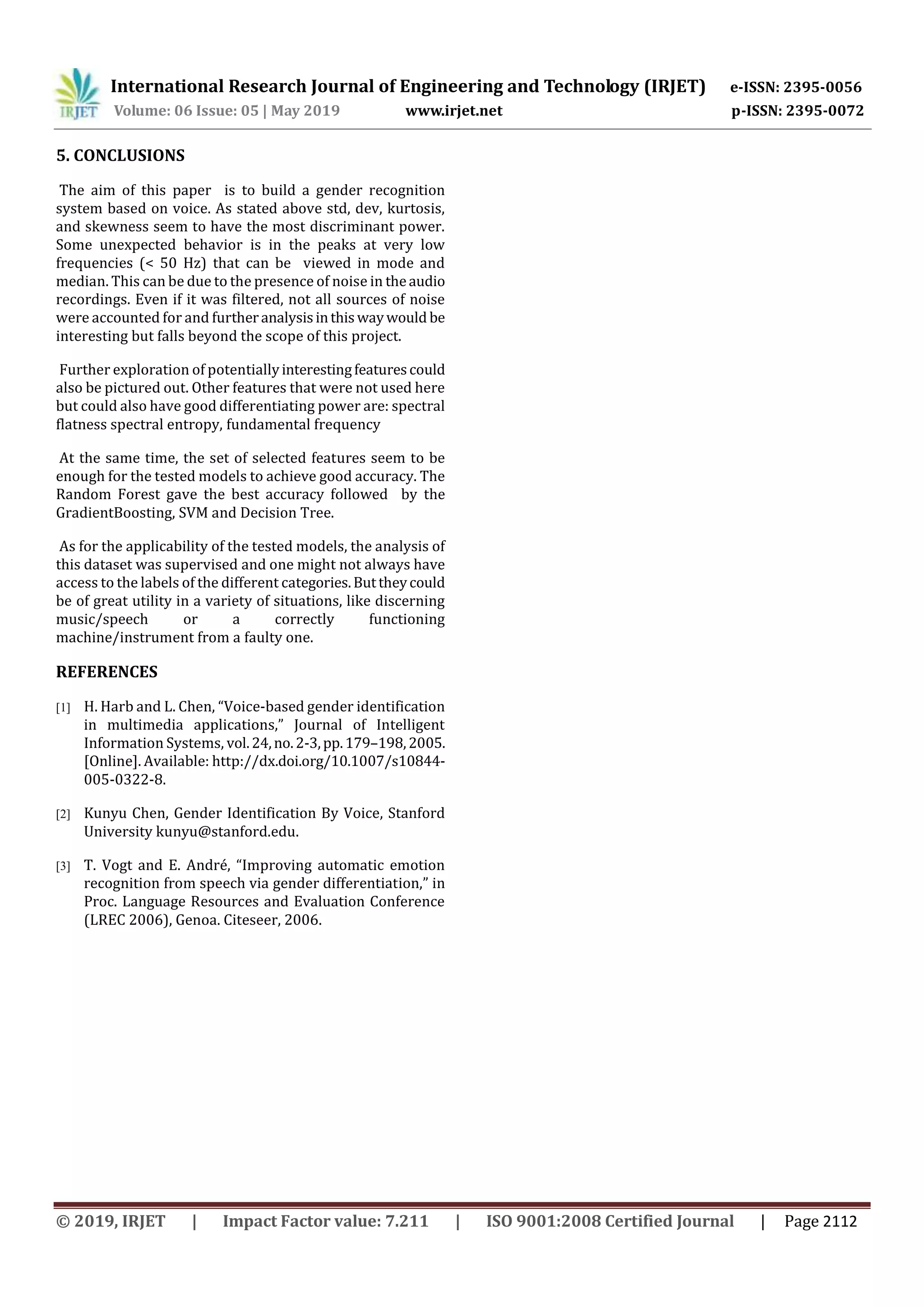 IRJET- Voice based Gender Recognition | PDF