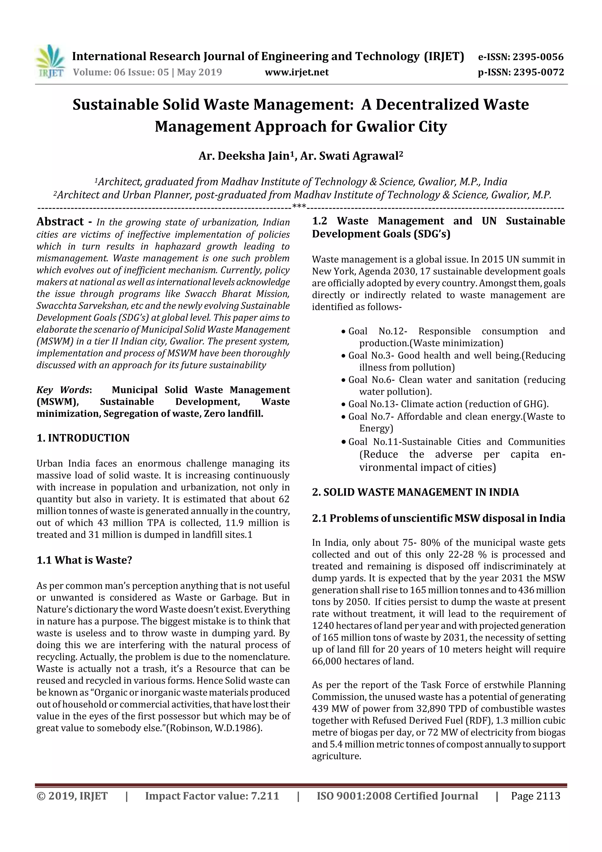 IRJET- Sustainable Solid Waste Management: A Decentralized Waste ...