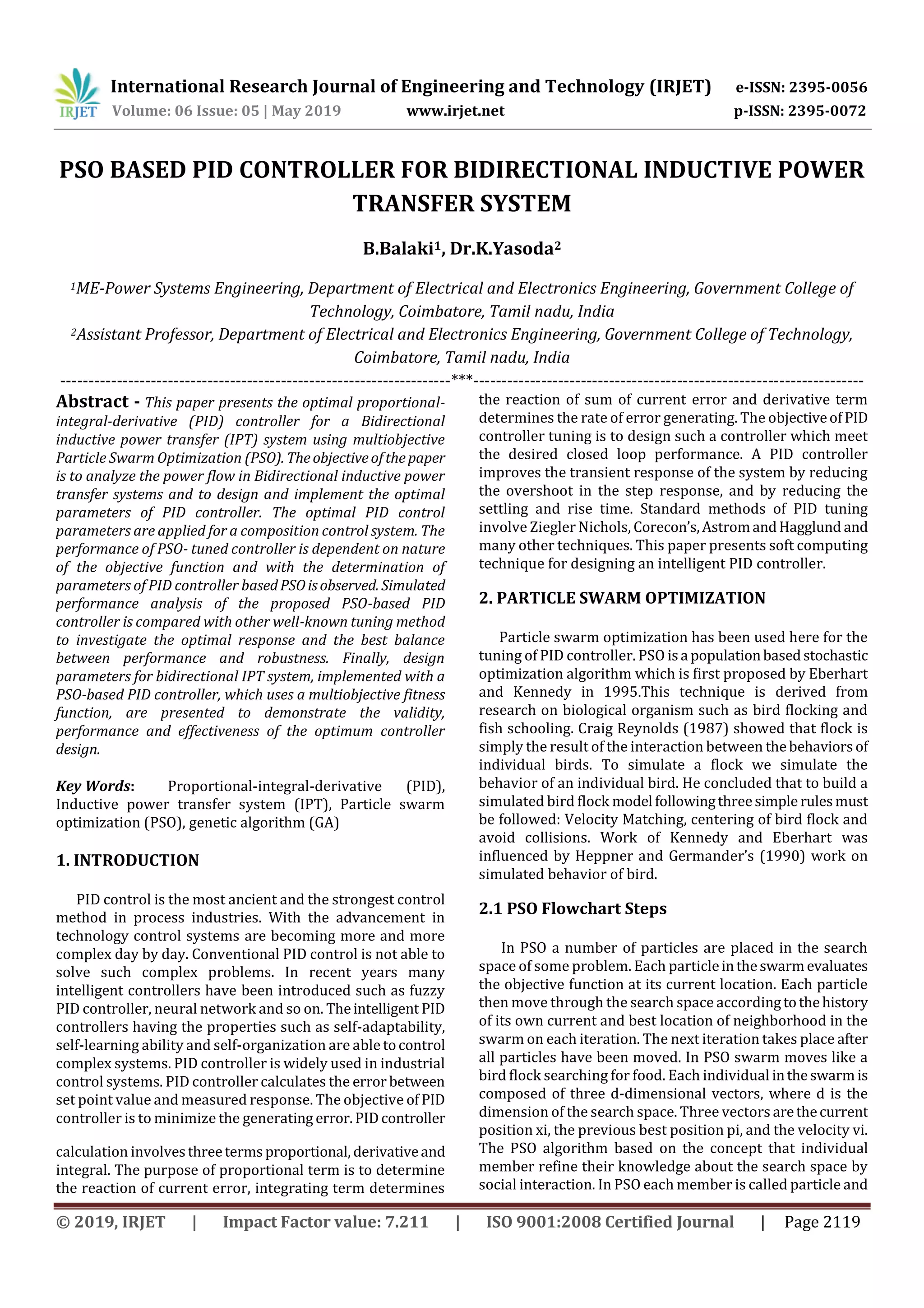 IRJET- PSO based PID Controller for Bidirectional Inductive Power Transfer System | PDF