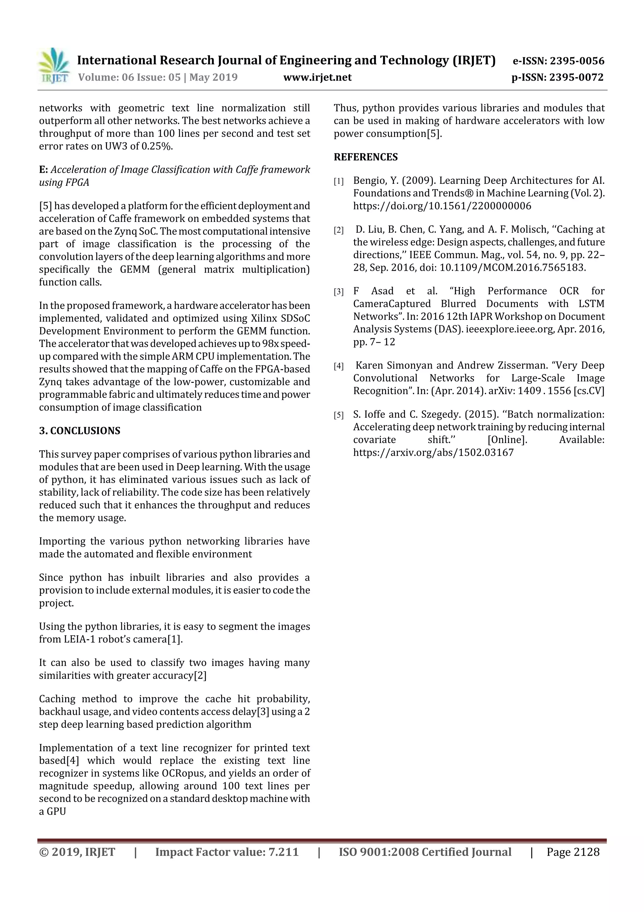 Irjet Python Libraries And Packages For Deep Learning A Survey Pdf