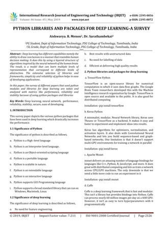 IRJET- Python Libraries and Packages for Deep Learning-A Survey | PDF