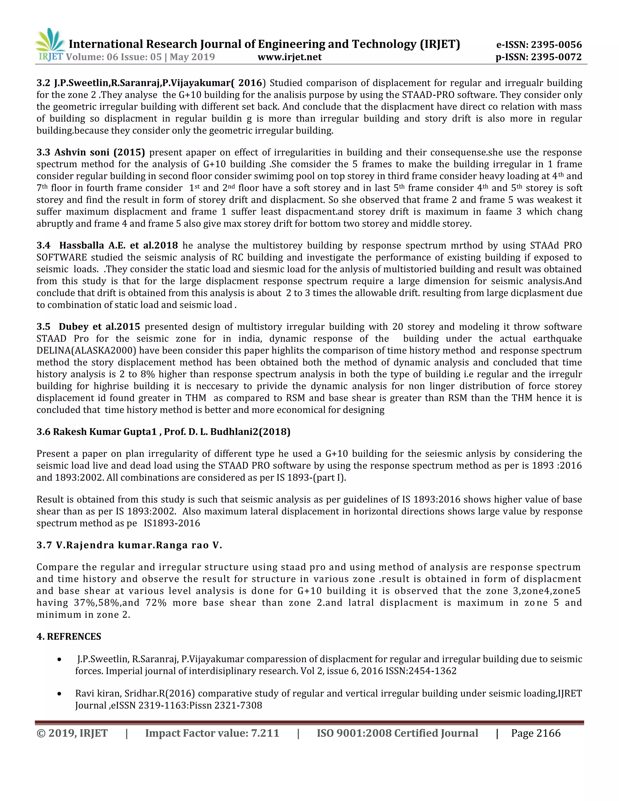 IRJET- Seismic Analysis of Regular and Irregular Building by Time ...